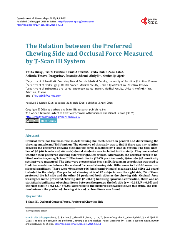 (PDF) The Relation between the Preferred Chewing Side and Occlusal ...
