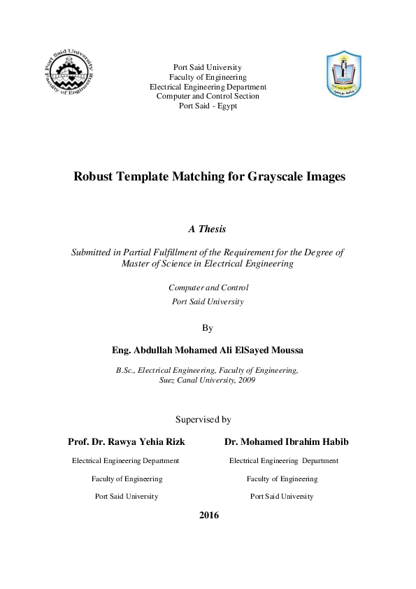 Pdf Robust Template Matching For Grayscale Images