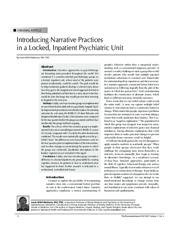 (PDF) Introducing narrative practices in a locked, inpatient ...