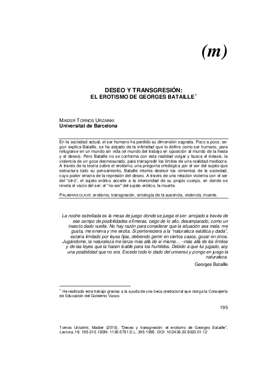 (PDF) Deseo y transgresión: el erotismo de Georges Bataille