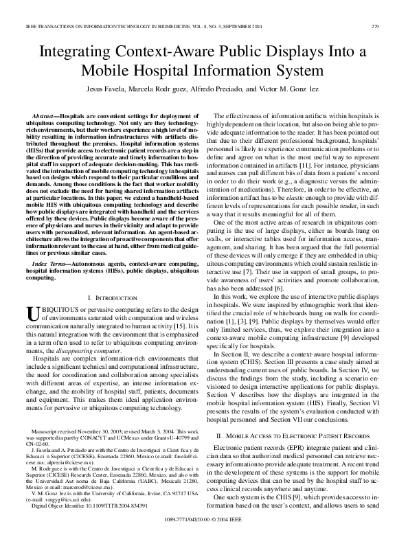(PDF) Integrating context-aware public displays into a mobile hospital information system