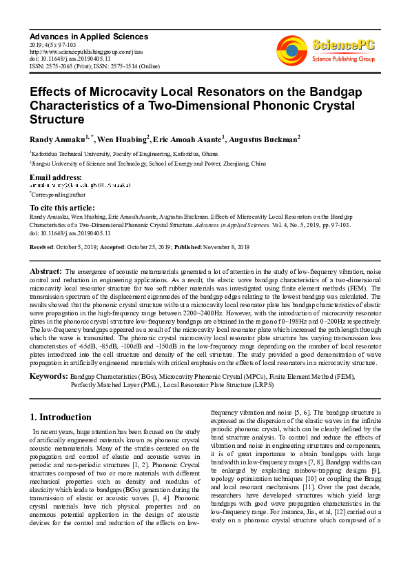 (PDF) Effects of Microcavity Local Resonators on the Bandgap ...