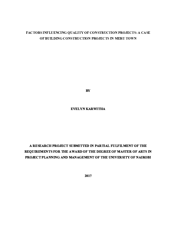 (PDF) . Factors Influencing Quality of Construction Projects- a Case of ...