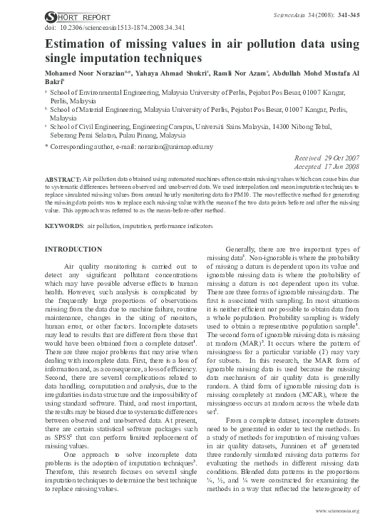 (PDF) Estimation of missing values in air pollution data using single imputation techniques