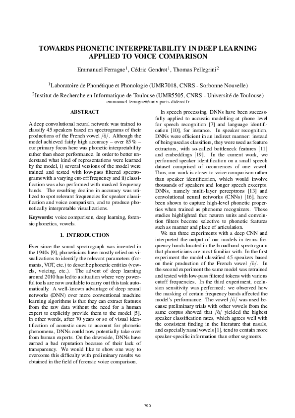 (PDF) TOWARDS PHONETIC INTERPRETABILITY IN DEEP LEARNING APPLIED TO ...