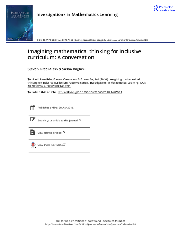 (PDF) Imagining mathematical thinking for inclusive curriculum: A ...