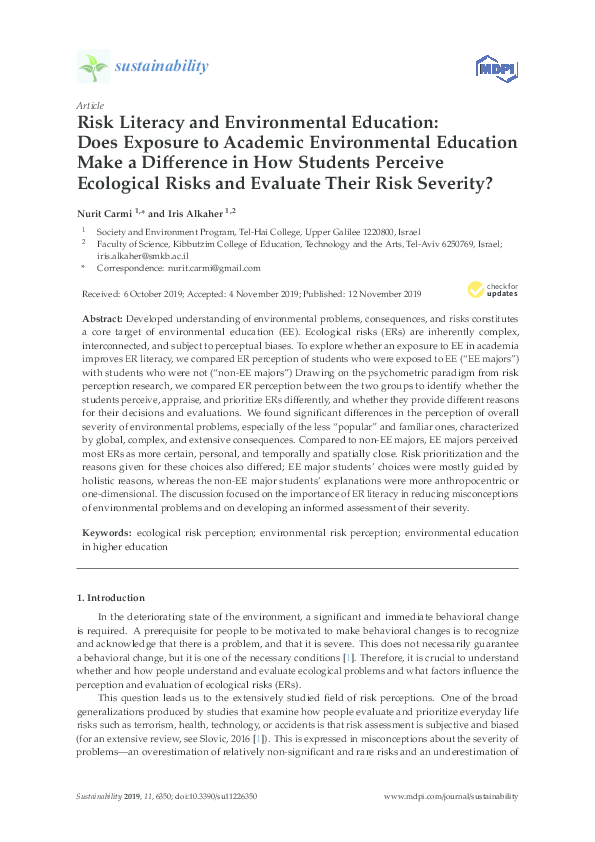 (PDF) Risk Literacy and Environmental Education: Does Exposure to ...