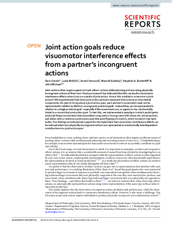 (PDF) Joint action goals reduce visuomotor interference effects from a ...