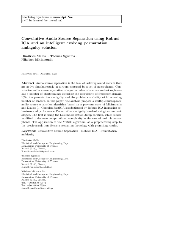 Pdf Convolutive Audio Source Separation Using Robust Ica And An