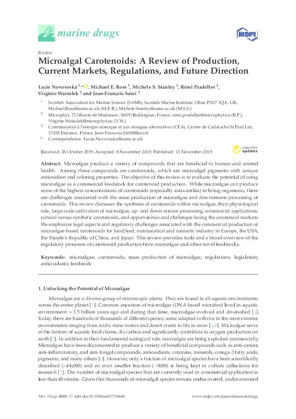 (PDF) Microalgal Carotenoids: A Review of Production, Current Markets, Regulations, and Future ...