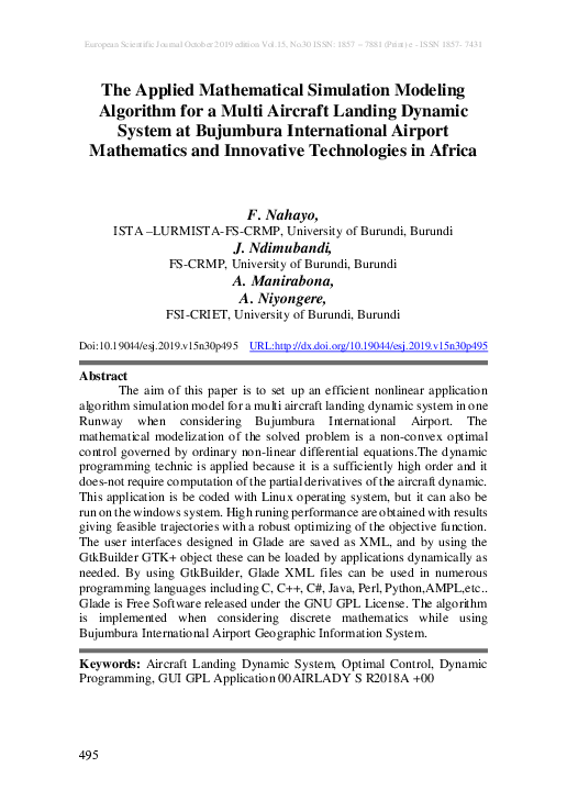 Pdf The Applied Mathematical Simulation Modeling Algorithm For A Multi Aircraft Landing