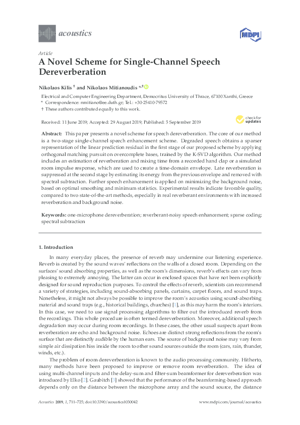(PDF) A Novel Scheme for Single-Channel Speech Dereverberation