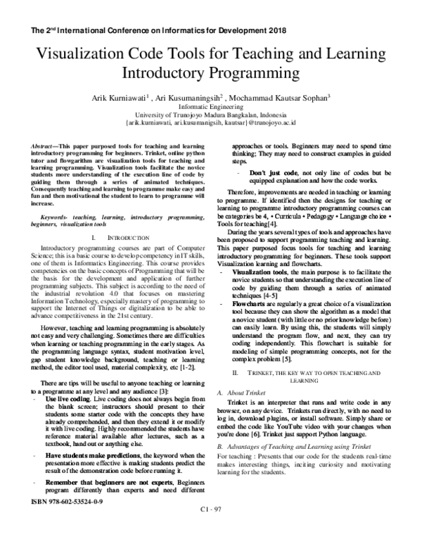 Pdf Visualization Code Tools For Teaching And Learning Introductory Programming Arik
