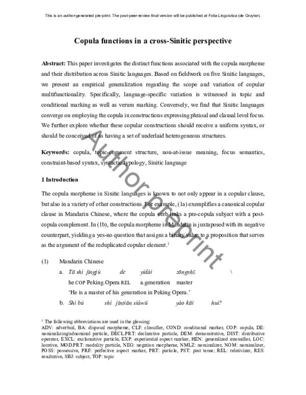 (PDF) Copula functions in a cross-Sinitic perspective