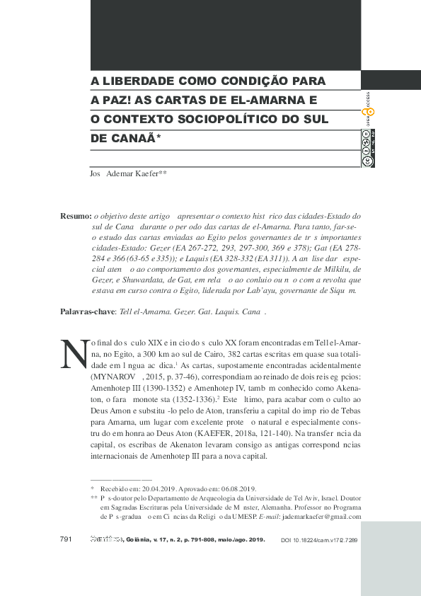 (PDF) A LIBERDADE COMO CONDICAO PARA A PAZ AS CARTAS DE TELL EL ...