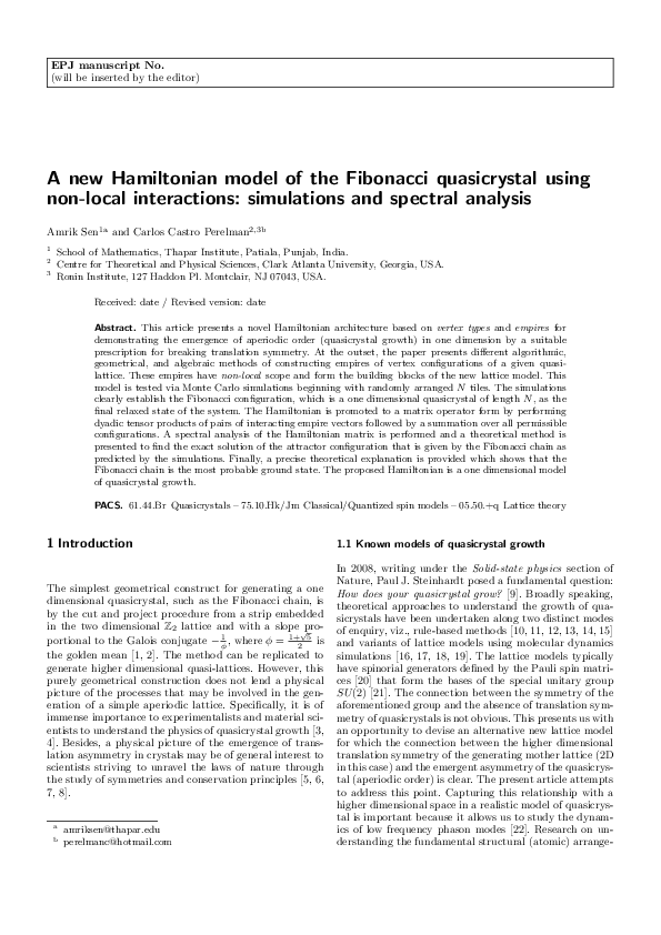(PDF) A new Hamiltonian model of the Fibonacci quasicrystal using non-local interactions ...