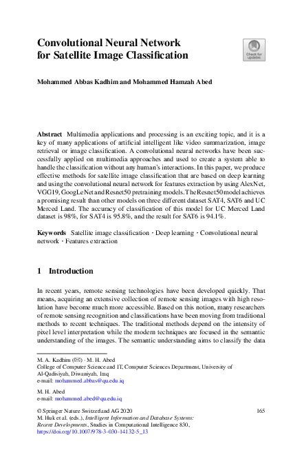 Pdf Convolutional Neural Network For Satellite Image Classification