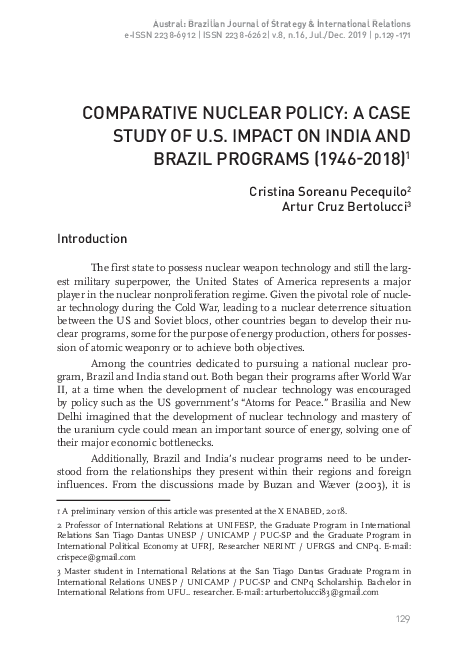 (PDF) COMPARATIVE NUCLEAR POLICY: A CASE STUDY OF U.S. IMPACT ON INDIA ...