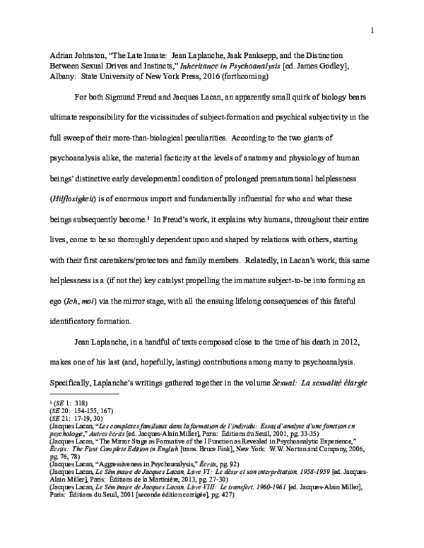 (PDF) The Late Innate: Jean Laplanche, Jaak Panksepp, and the ...