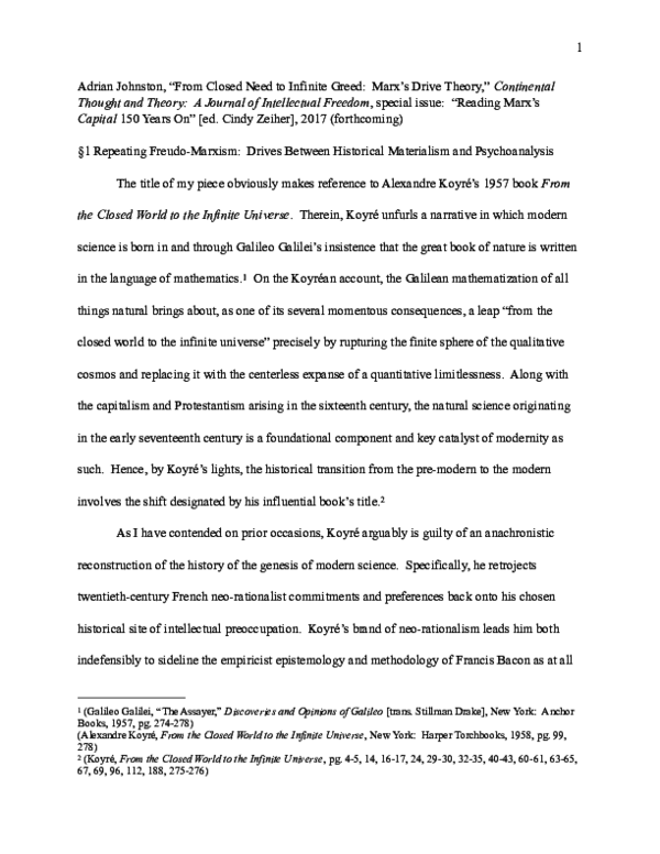 (PDF) From Closed Need to Infinite Greed: Marx’s Drive Theory