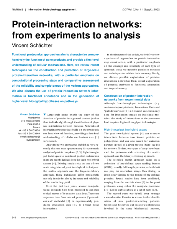 (PDF) Protein-interaction networks: from experiments to analysis