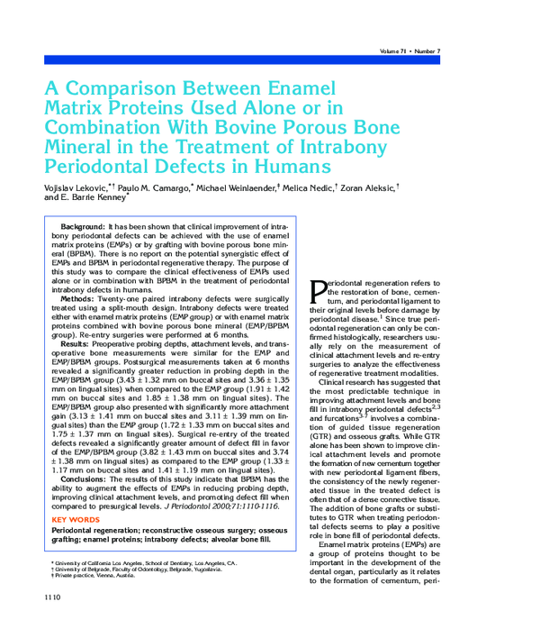 (PDF) A Comparison Between Enamel Matrix Proteins Used Alone or in ...