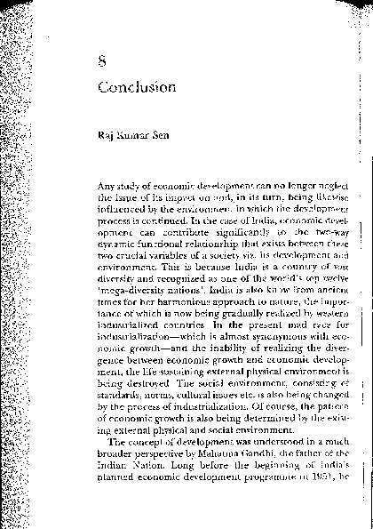 (PDF) Chapter 8 - Conclusion in ECONOMIC DEVELOPMENT AND ENVIRONMENT - A CASE STUDY OF INDIA