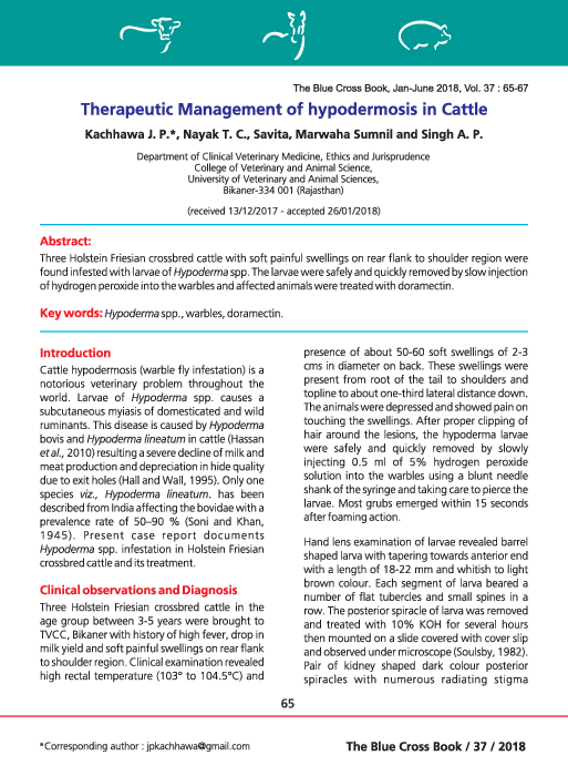 (PDF) THERAPEUTIC MANAGEMENT OF HYPODERMOSIS IN CATTLE