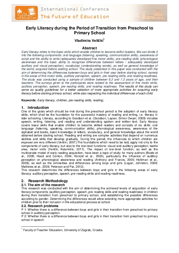 (PDF) Early Literacy during the Period of Transition from Preschool to ...
