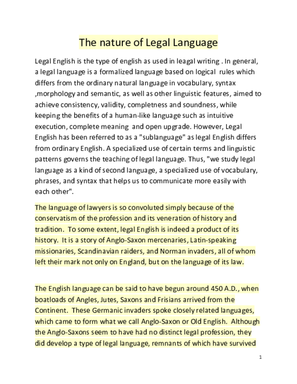 (DOC) The nature of Legal Language