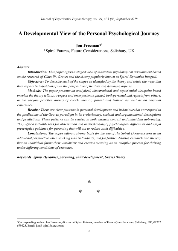 (PDF) A Developmental View of the Personal Psychological Journey