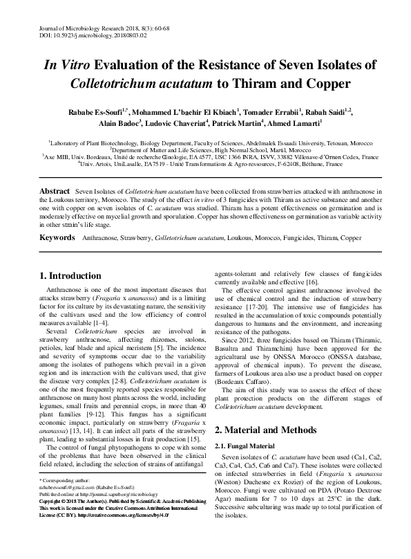 (PDF) In Vitro Evaluation of the Resistance of Seven Isolates of ...
