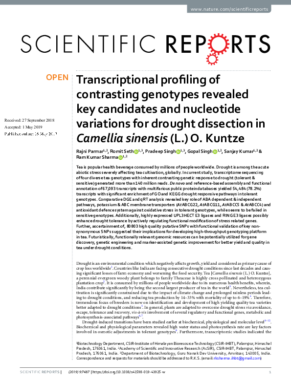 (PDF) Transcriptional profiling of contrasting genotypes revealed key ...