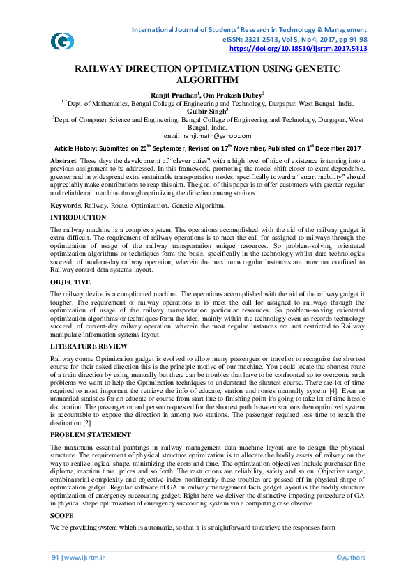 (PDF) RAILWAY DIRECTION OPTIMIZATION USING GENETIC ALGORITHM | Gulbir Singh - Academia.edu