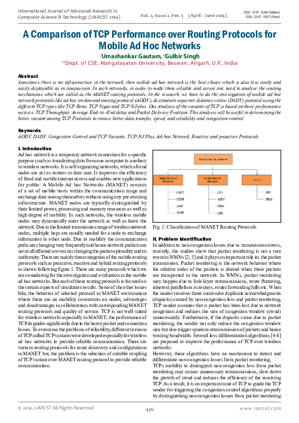 Pdf A Comparison Of Tcp Performance Over Routing Protocols For Mobile