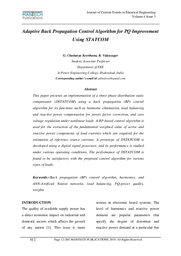 Pdf Adaptive Back Propagation Control Algorithm For Pq Improvement