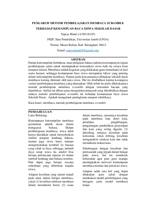 (DOC) PENGARUH METODE PEMBELAJARAN MEMBACA SCRAMBLE