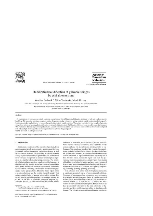 (PDF) Stabilization/solidification of galvanic sludges by asphalt emulsions