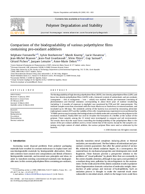 (PDF) Comparison of the biodegradability of various polyethylene films ...