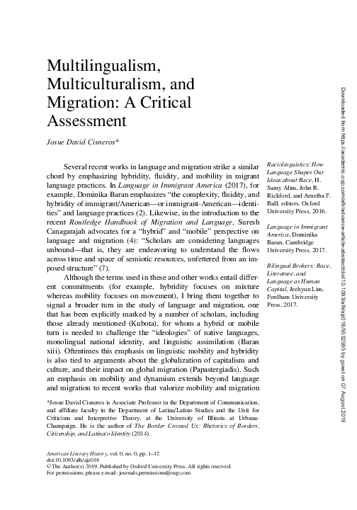 (PDF) Multilingualism, Multiculturalism, and Migration: A Critical ...