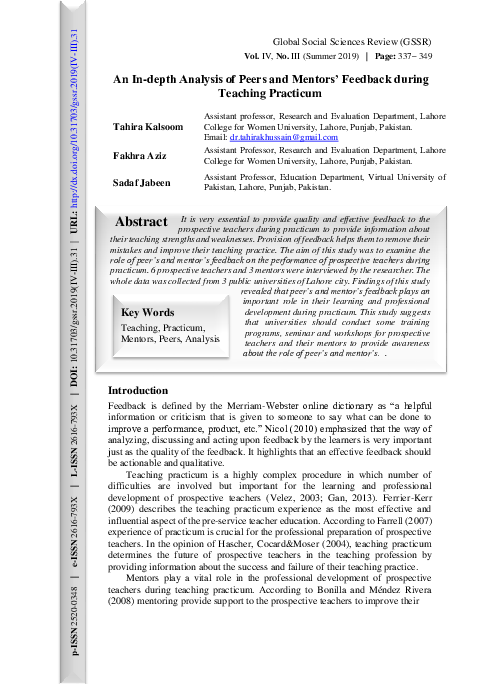 (PDF) An In-depth Analysis of Peers and Mentors' Feedback during ...