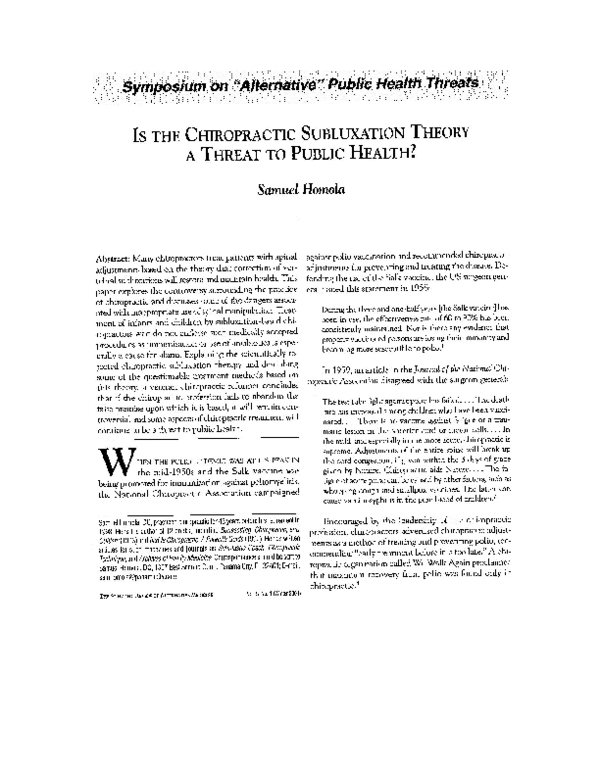 (DOC) Is the Chiropractic Subluxation Theory a Threat to Public Health?