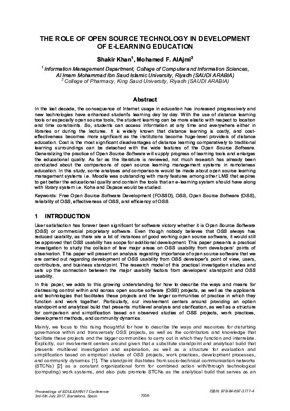 Pdf The Role Of Open Source Technology In Development Of E Learning
