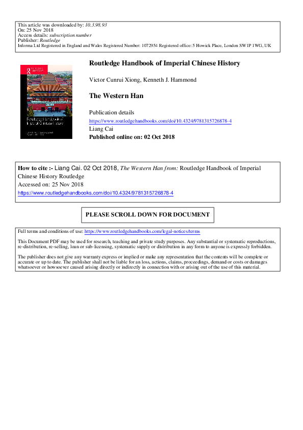 (PDF) The Western Han (Routledge Handbook of Imperial Chinese History )