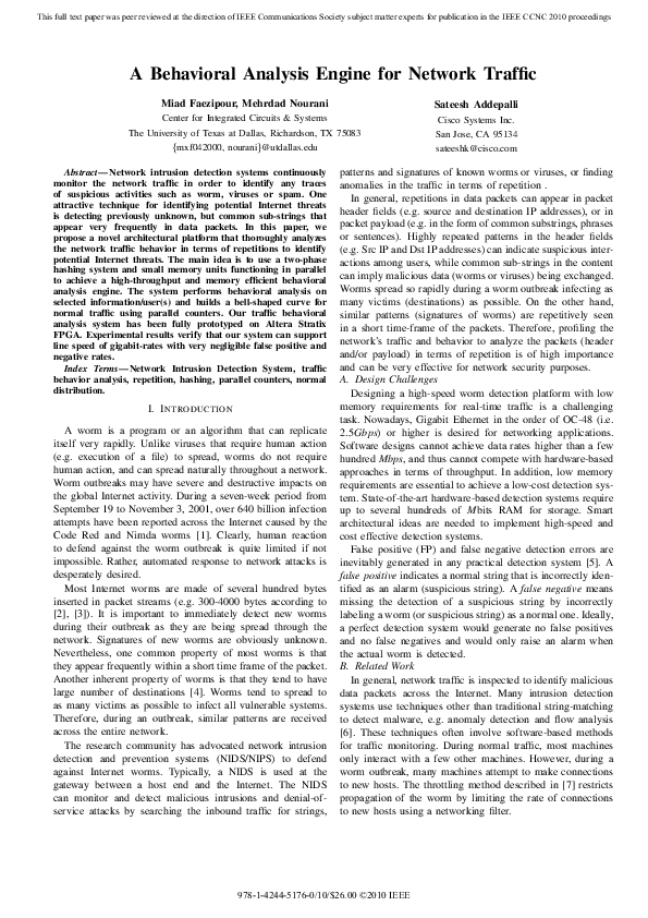 (PDF) A Behavioral Analysis Engine for Network Traffic | Miad Faezipour ...