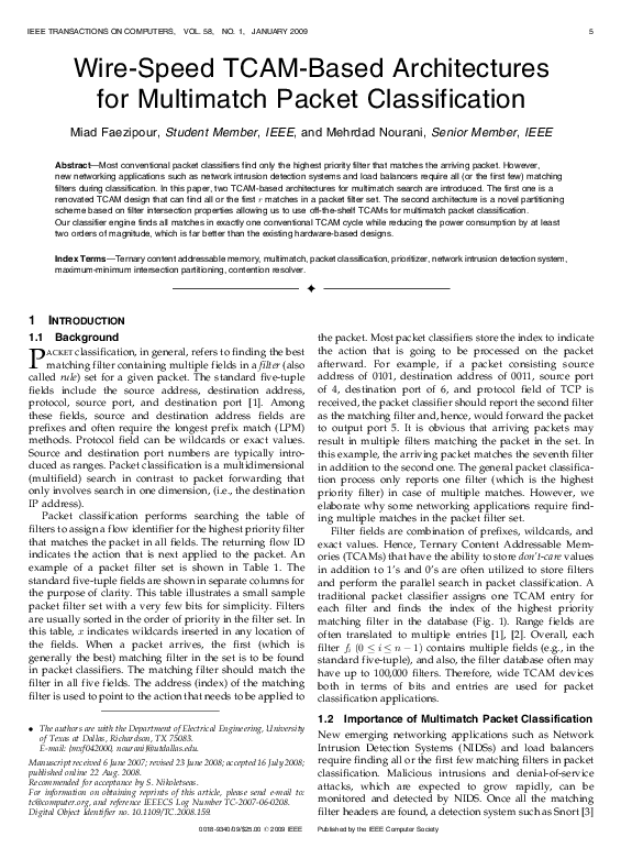 (PDF) Wire-Speed TCAM-Based Architectures for Multimatch Packet Classification