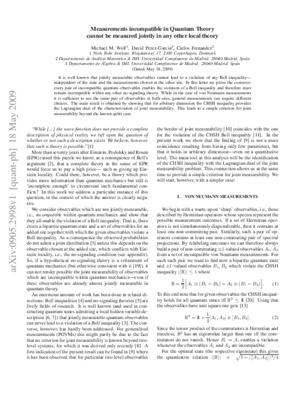 (PDF) Measurements Incompatible in Quantum Theory Cannot Be Measured Jointly in Any Other No ...