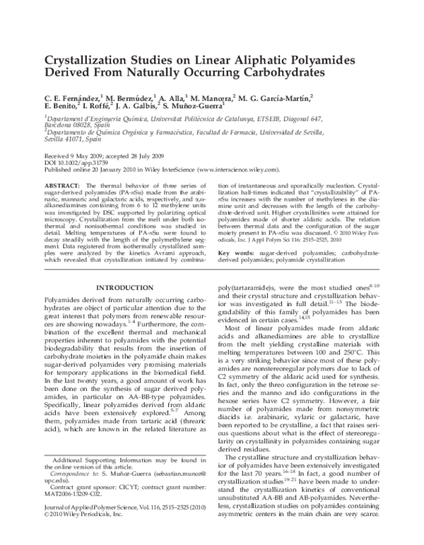 (PDF) Crystallization studies on linear aliphatic polyamides derived ...