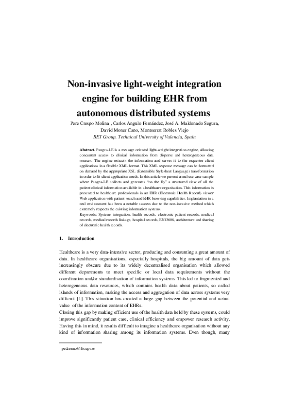 (PDF) Non-invasive lightweight integration engine for building EHR from ...