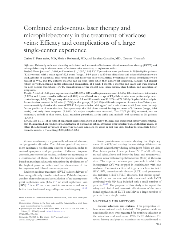 (PDF) Combined endovenous laser therapy and microphlebectomy in the ...